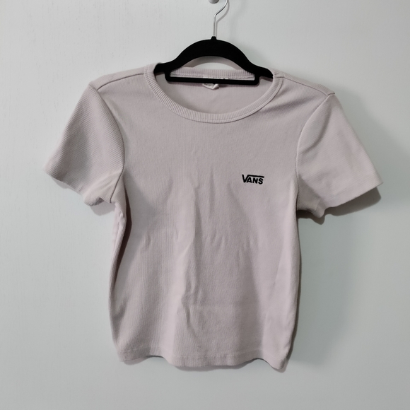 Vans | Tops | Vans Worn Pastel Pink Rib Crop Short Sleeve Logo Tee ...